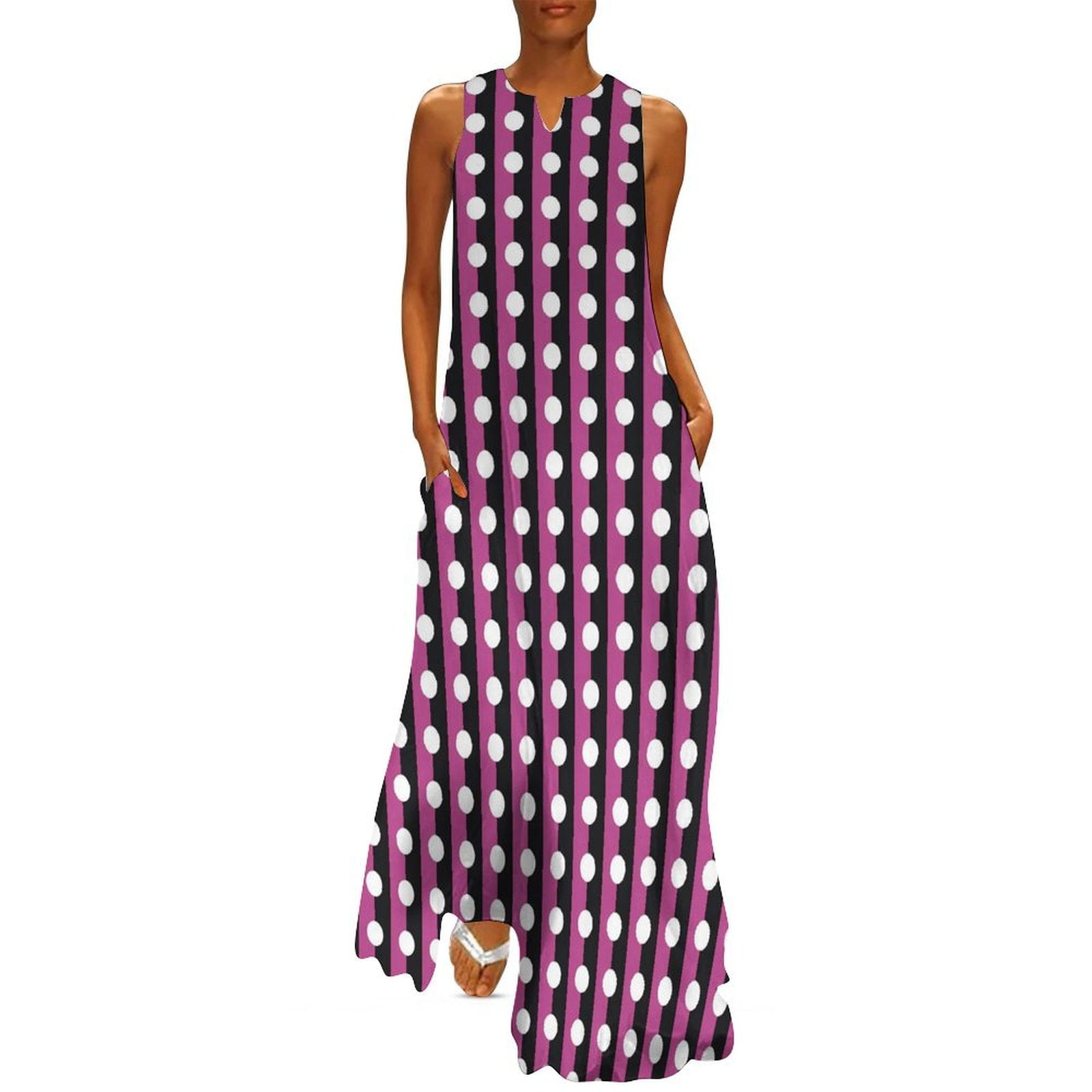 Striped Polka Dot Dress Two T Modern Maxi Dress V Neck Custom Boho ...