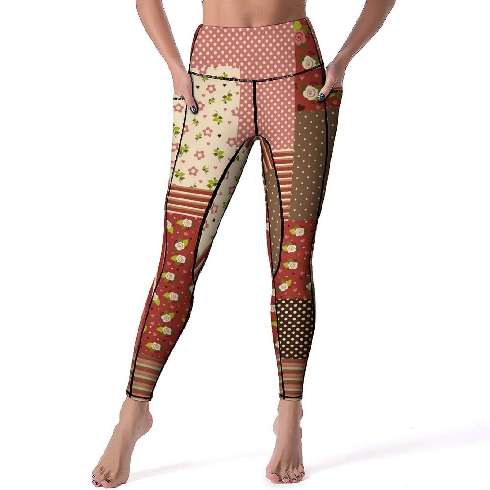 Striped Polka Dot Yoga Pants Red And Black Fitness Leggings Push Up ...