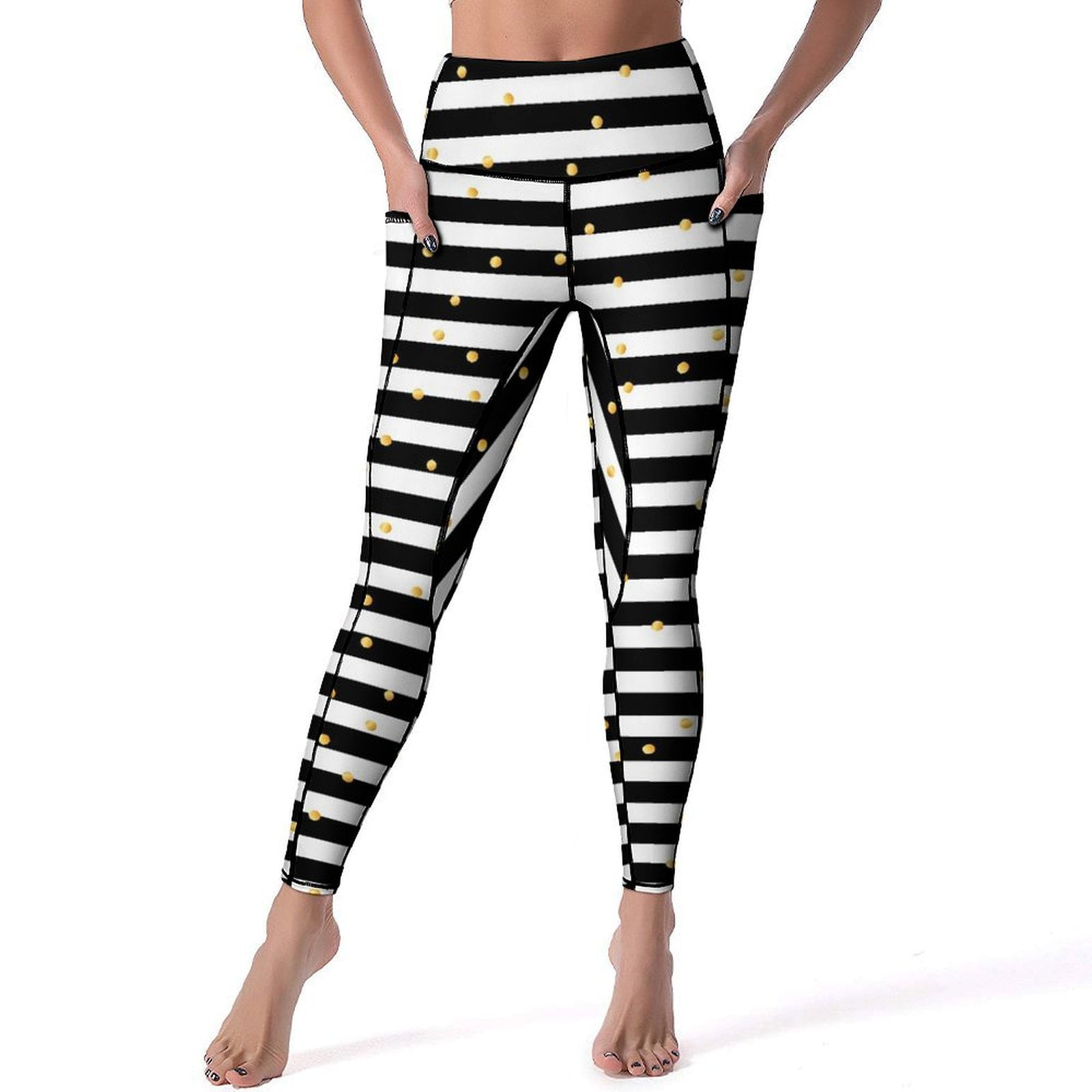 Striped Polka Dot Yoga Pants Sexy Black and White Design Leggings Push Up Fitness Leggins Female ...