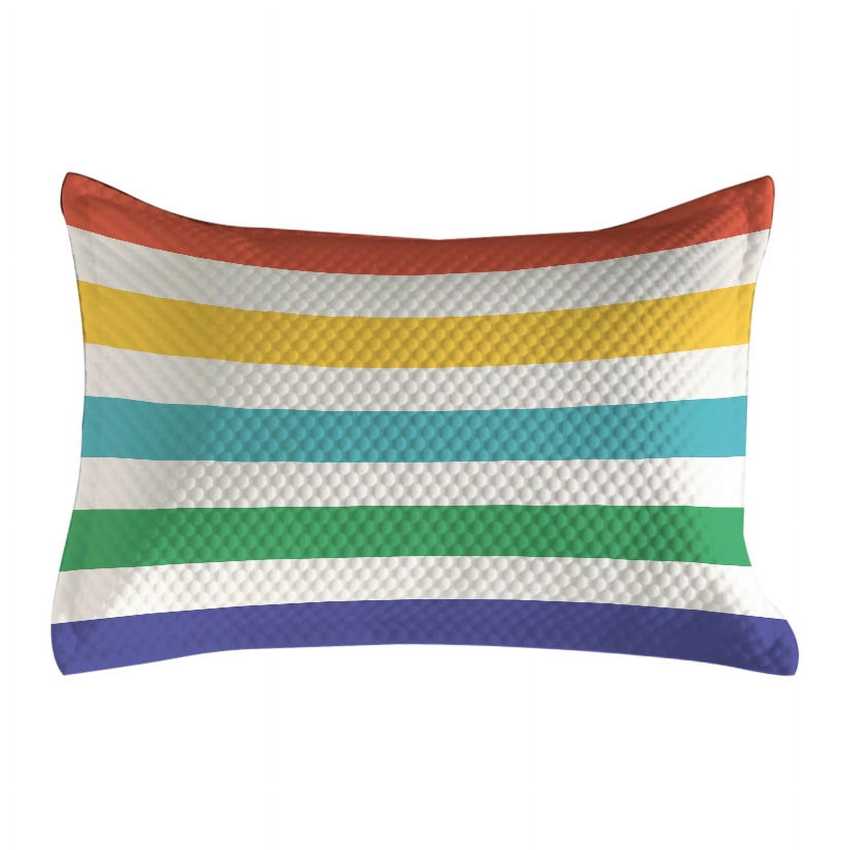 Striped Quilted Pillowcover, Rainbow Colored and White Fun Horizontal ...
