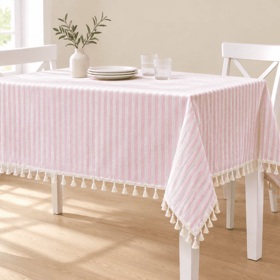 Striped Rectangle Tablecloth Ton Blend Fabric Pink Table Cloth With ...