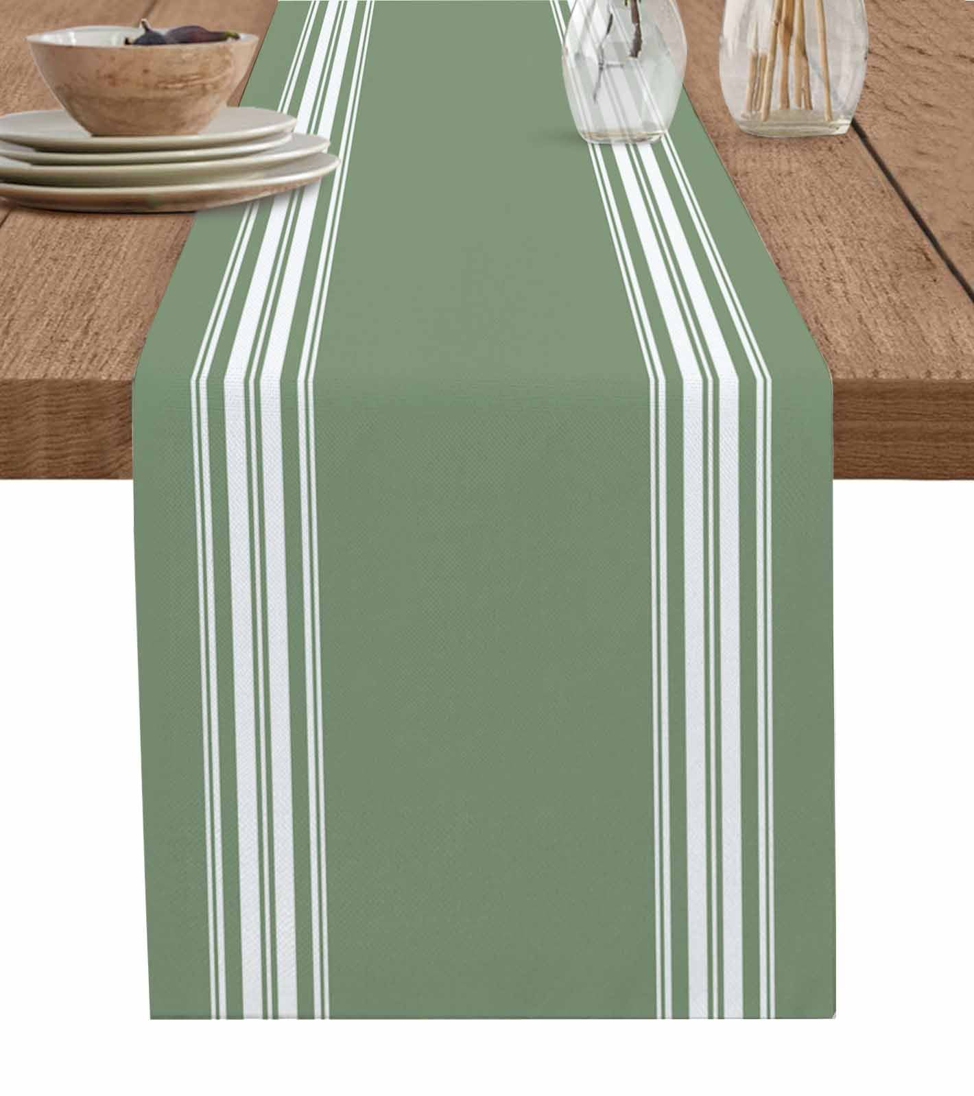 Striped Sage Green Dark Green Table Runner ration Home r Dinner Table ...