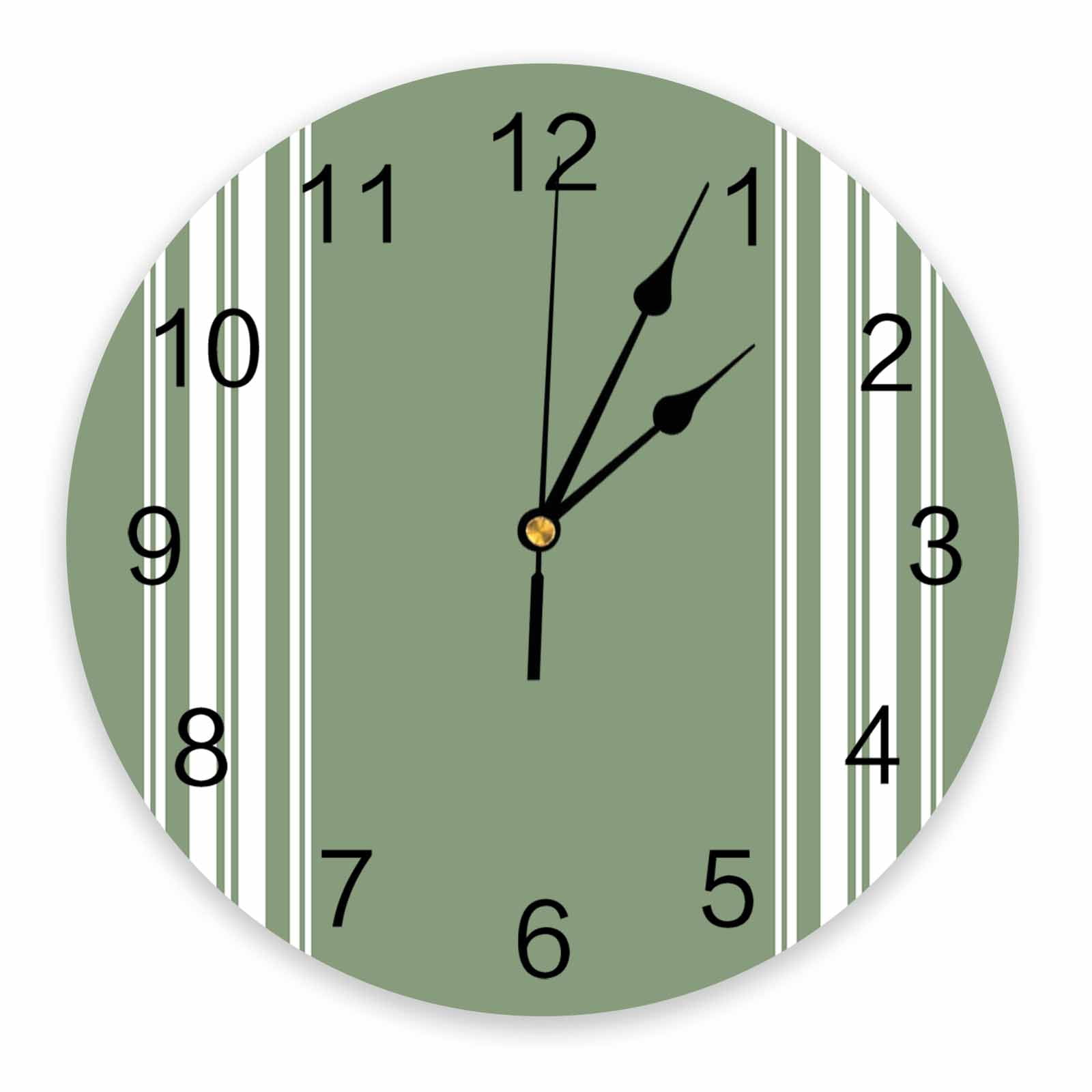 Striped Sage Green Deep Green PVC Wall Clock Bedroom ration Wall Clock ...