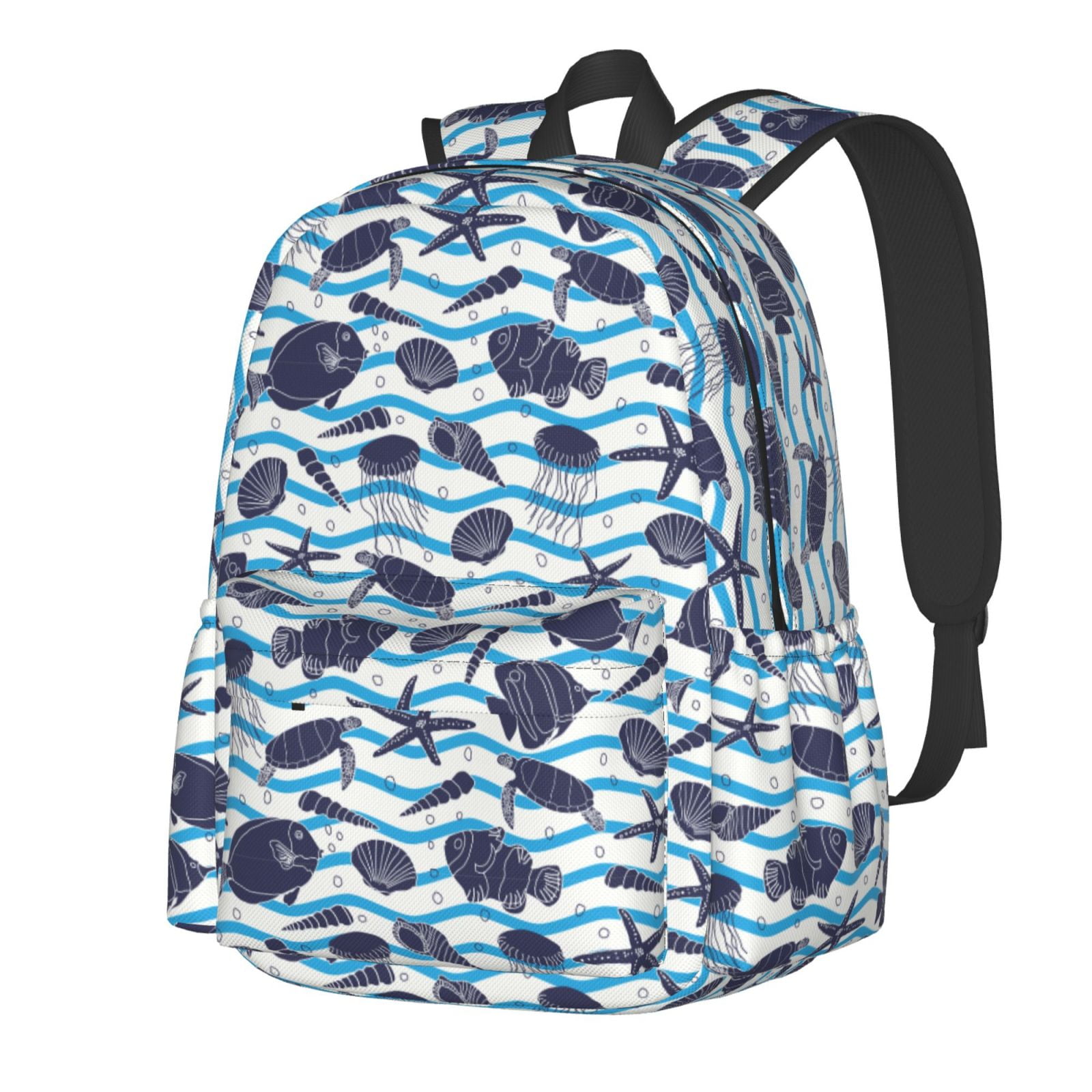 Striped Sea Turtle Jellyfish Starfish Shell Snail Backpack for Men ...