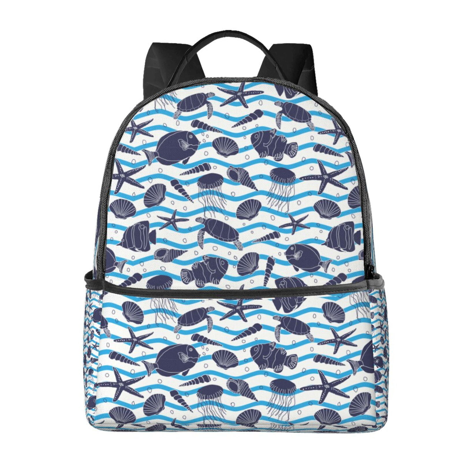 Striped Sea Turtle Jellyfish Starfish Shell Snail Backpack for Men ...