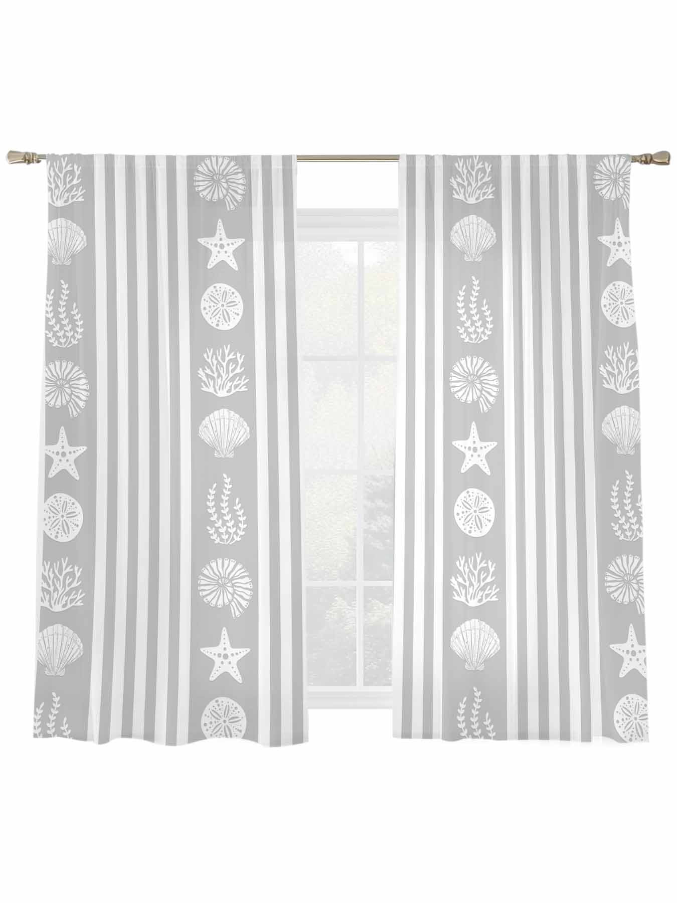 Striped Sheer Curtains 63 inches Long 2 Panels Set Ocean Grey Starfish ...