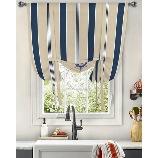 Striped Ship Rudder Anchor Window Curtain for Living Room Kitchen Tie ...