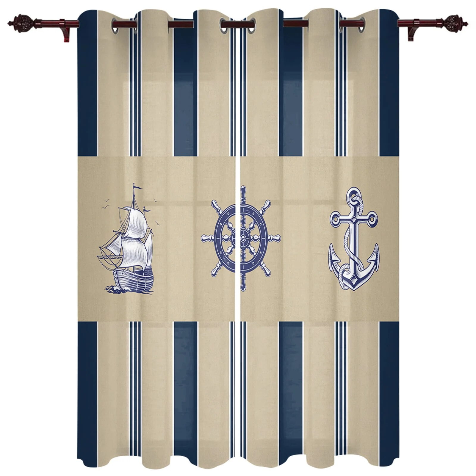 Striped Ship Rudder Anchor Window Curtains for Living Room Luxury ...