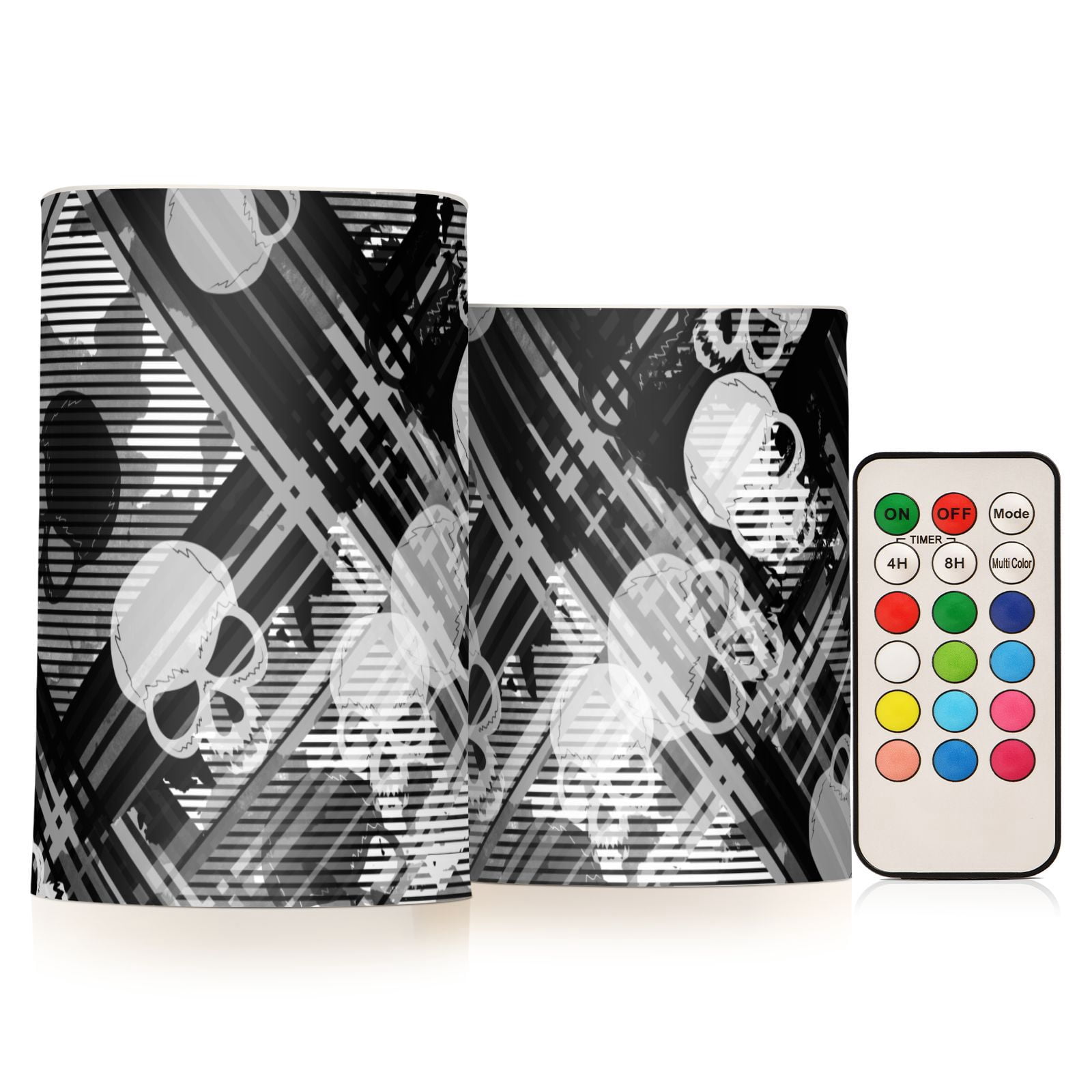 Striped Skull 2 PCS LED Flickering Flameless Candles with Remote ...