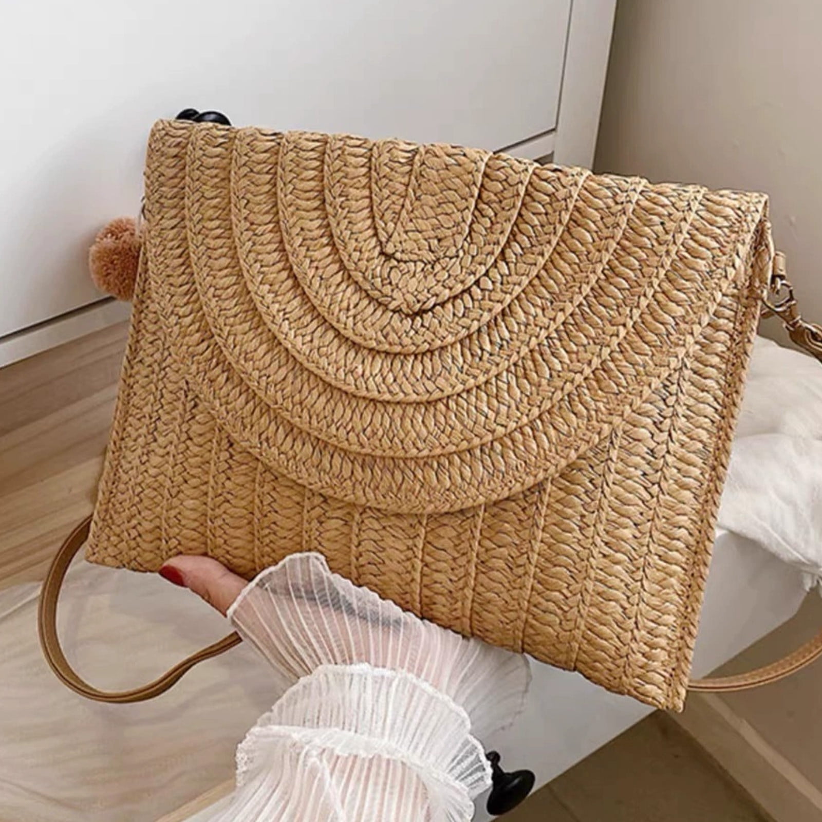 Striped Straw Tote Bag for Women - Lightweight Vacation Beach Shoulder ...
