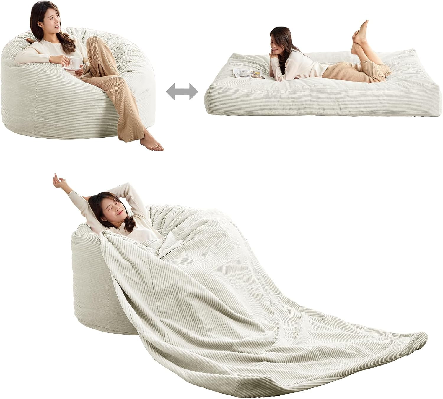 Striped Style Giant Bean Bag Chair Bed for Adults, Convertible Adult ...