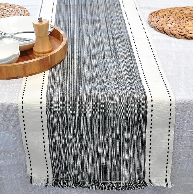 Striped Table Runner with Fringe Organic Cotton Woven Dash Rustic ...