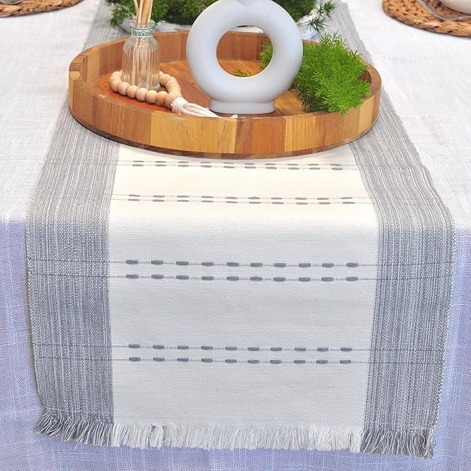 Striped Table Runner with Fringe Organic Cotton Woven Dash Rustic ...