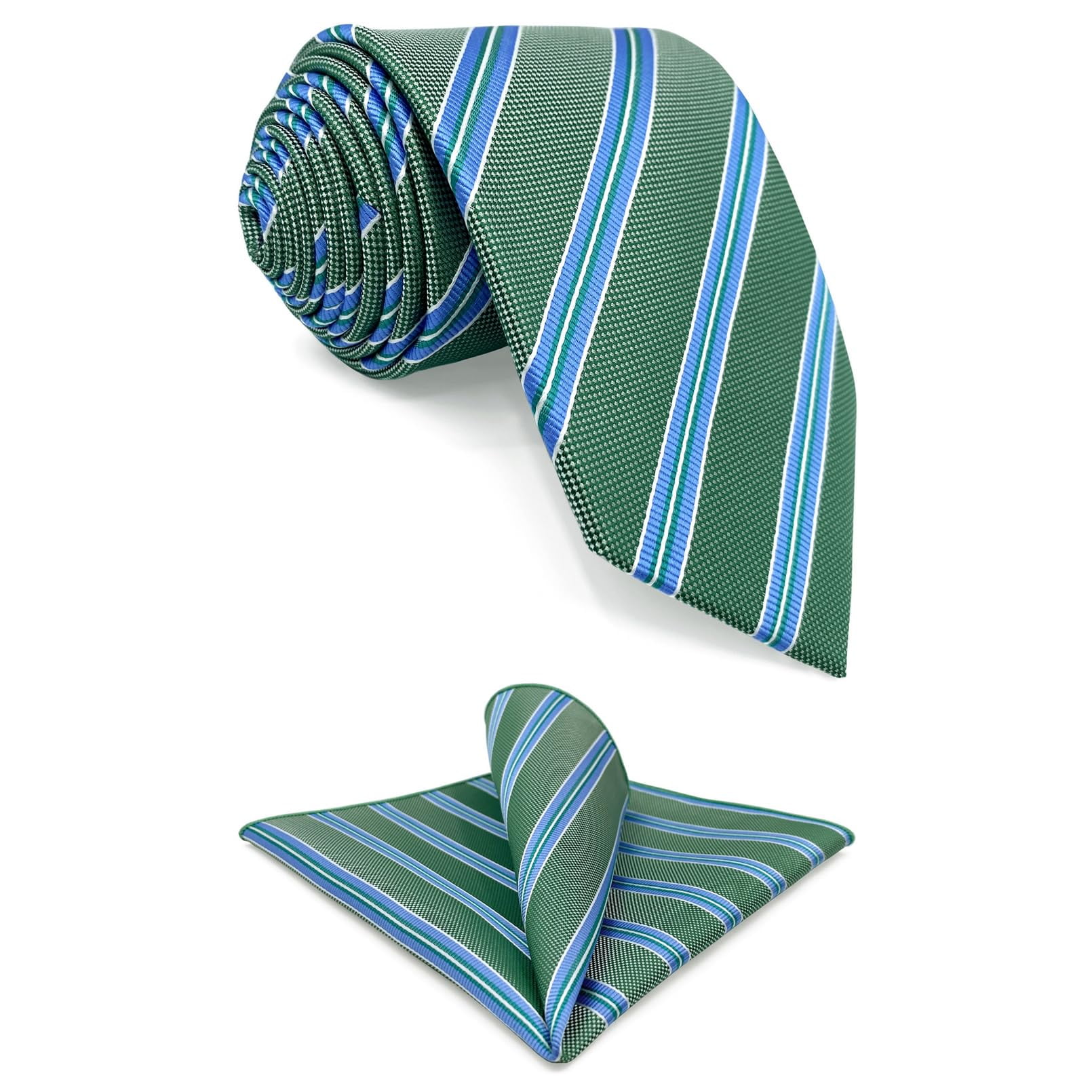 Striped Tie and Pocket Square Set for Men Green Blue Stripes for Party ...