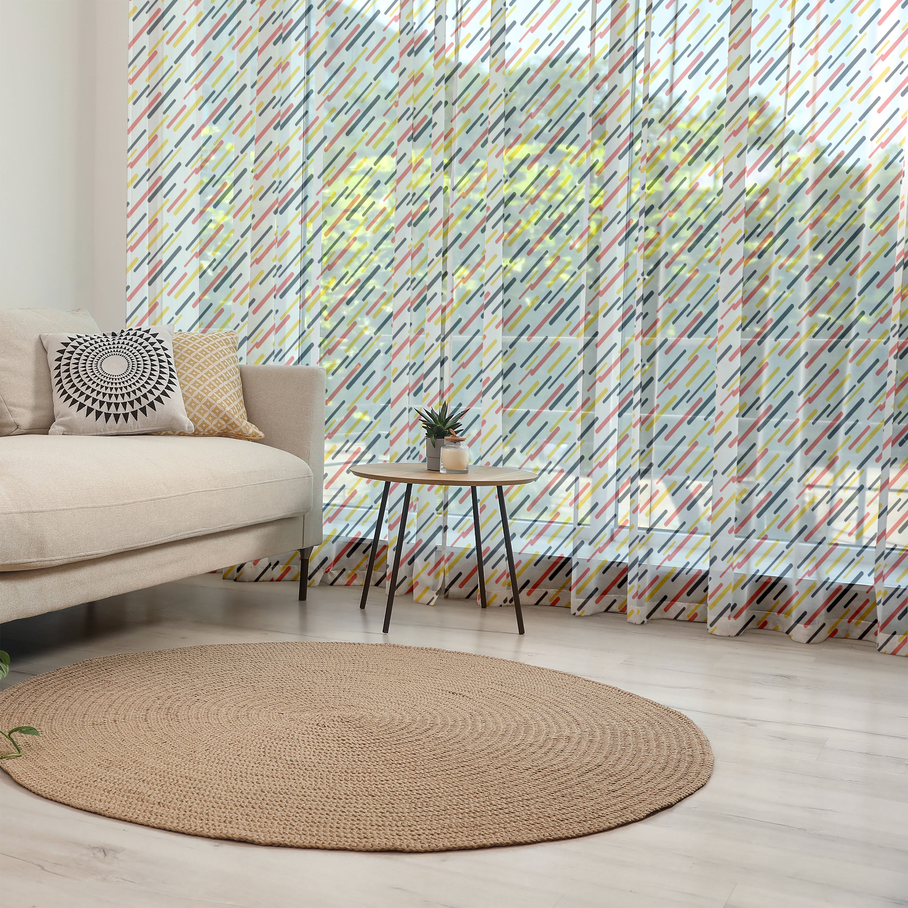 Striped Tulle Curtains with Rod Pocket, Diagonal Simple Lines with ...