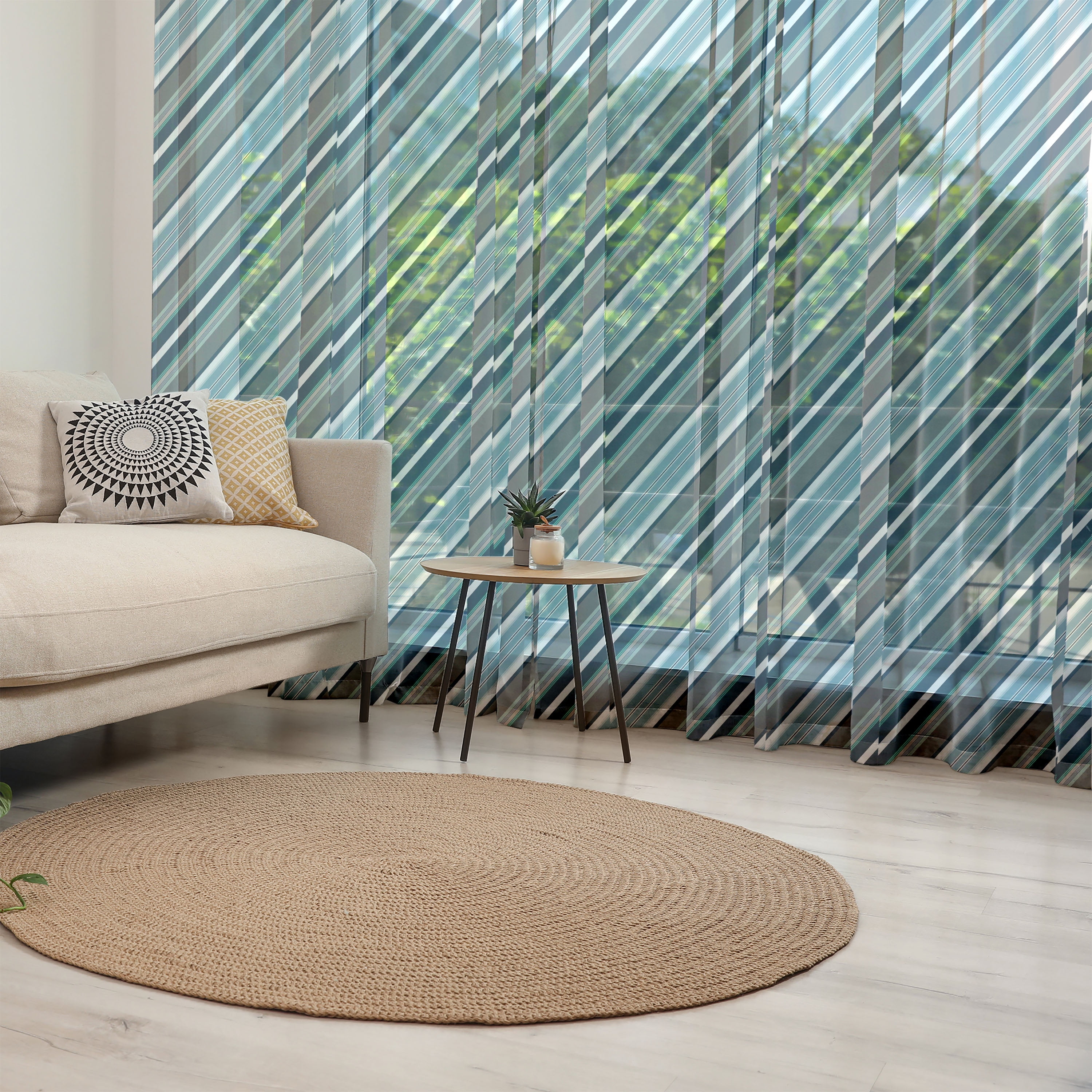 Striped Tulle Curtains with Rod Pocket, Navy Retro Style Diagonal ...