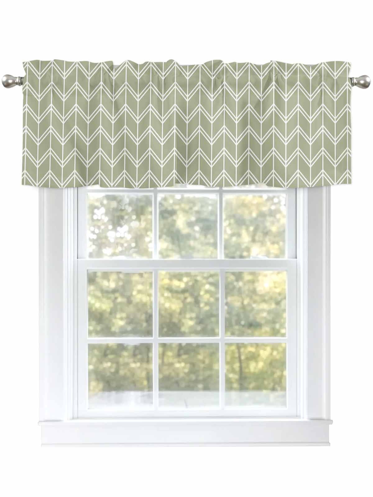 Striped Valances for Windows Abstract Chevron White Line Sage Green ...
