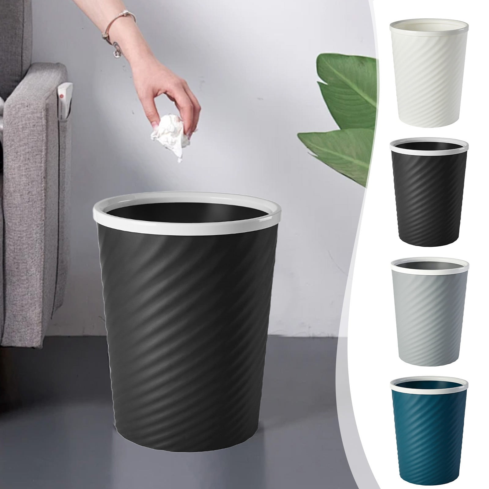 Striped Waste Bin, Pressure Ring Waste Basket, Kitchen Waste Bin, 10L ...