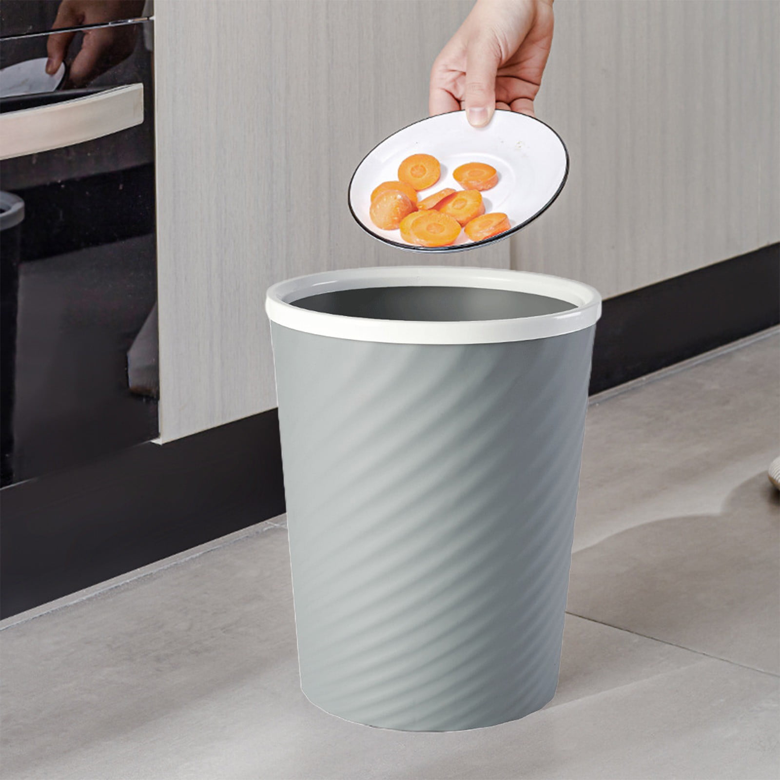 Striped Waste Bin, Pressure Ring Waste Basket, Kitchen Waste Bin, 10L ...