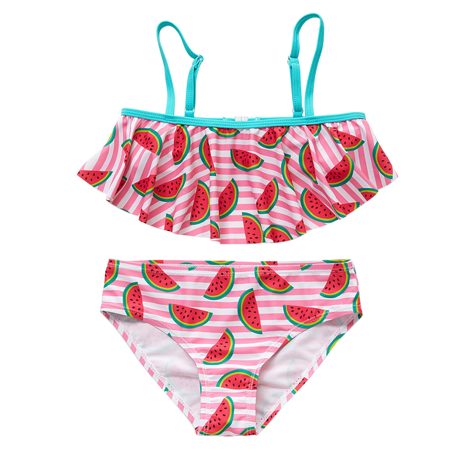 Striped Watermelon Print Polyester Swimsuit Set (Girl's Size 125 ...