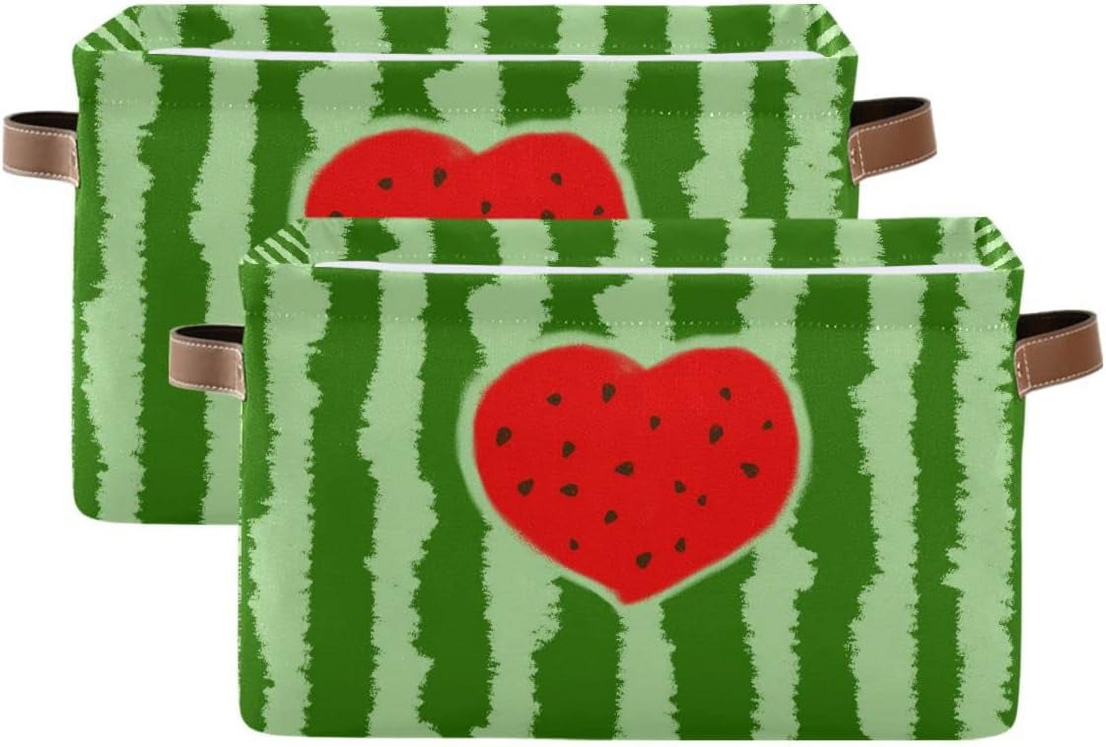 Striped Watermelon and Red Carved Heart Square Storage Basket Storage ...