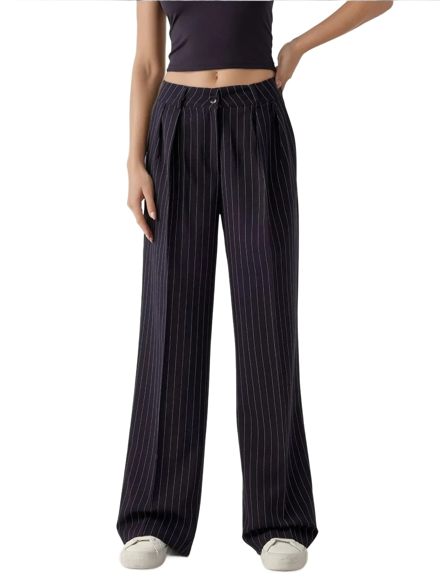 Striped Wide Leg Pleated Palazzo Pants - Walmart.com