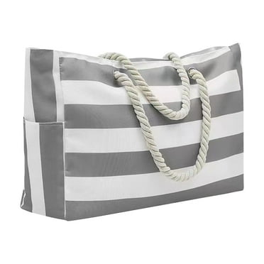 Muka Women Striped Canvas Tote Shoulder Beach Bag with Inner Zipper ...