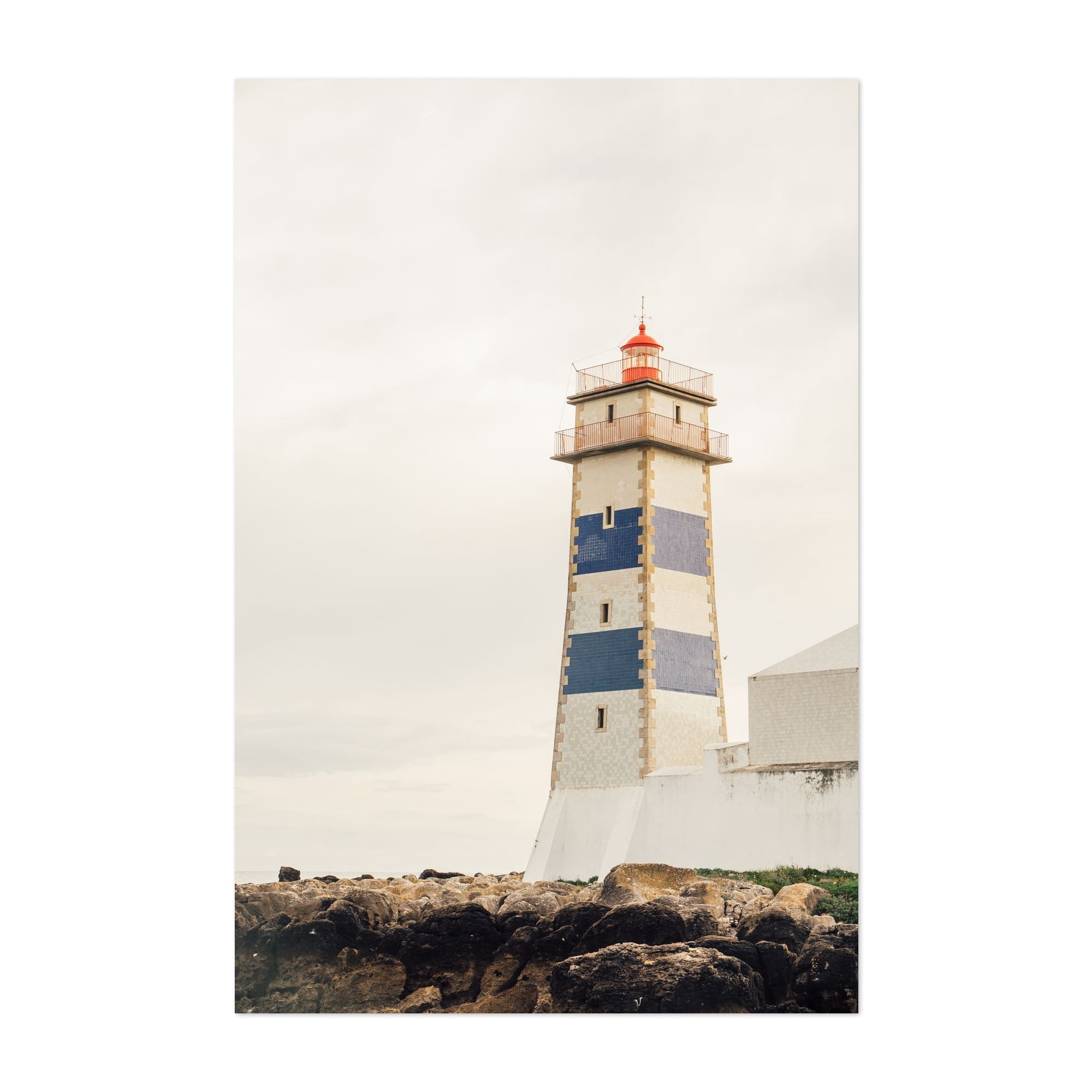 Striped lighthouse in Portugal | Coastal wall art with warm tones ...