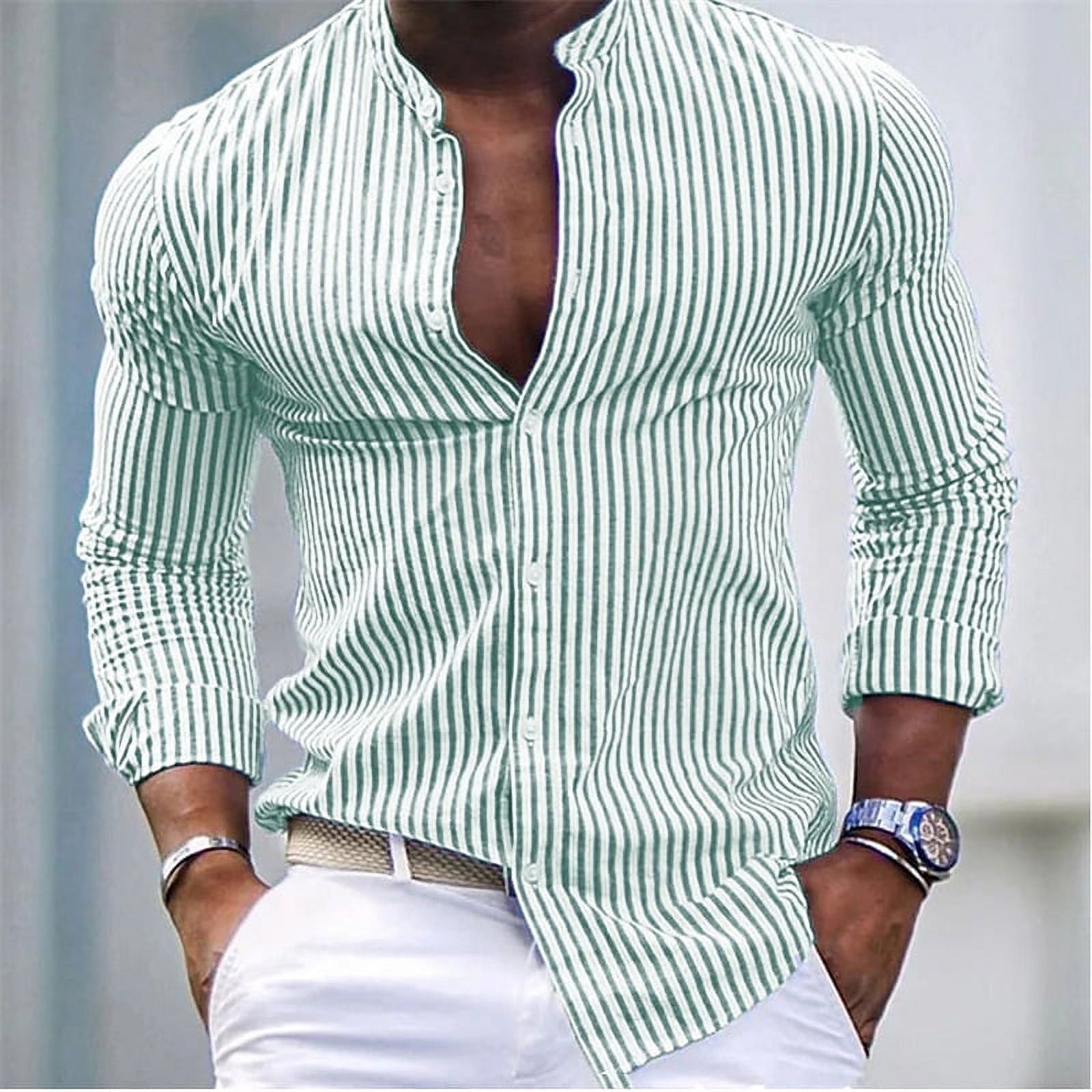 Striped men's resort Hawaiian print shirt street resort beach spring ...