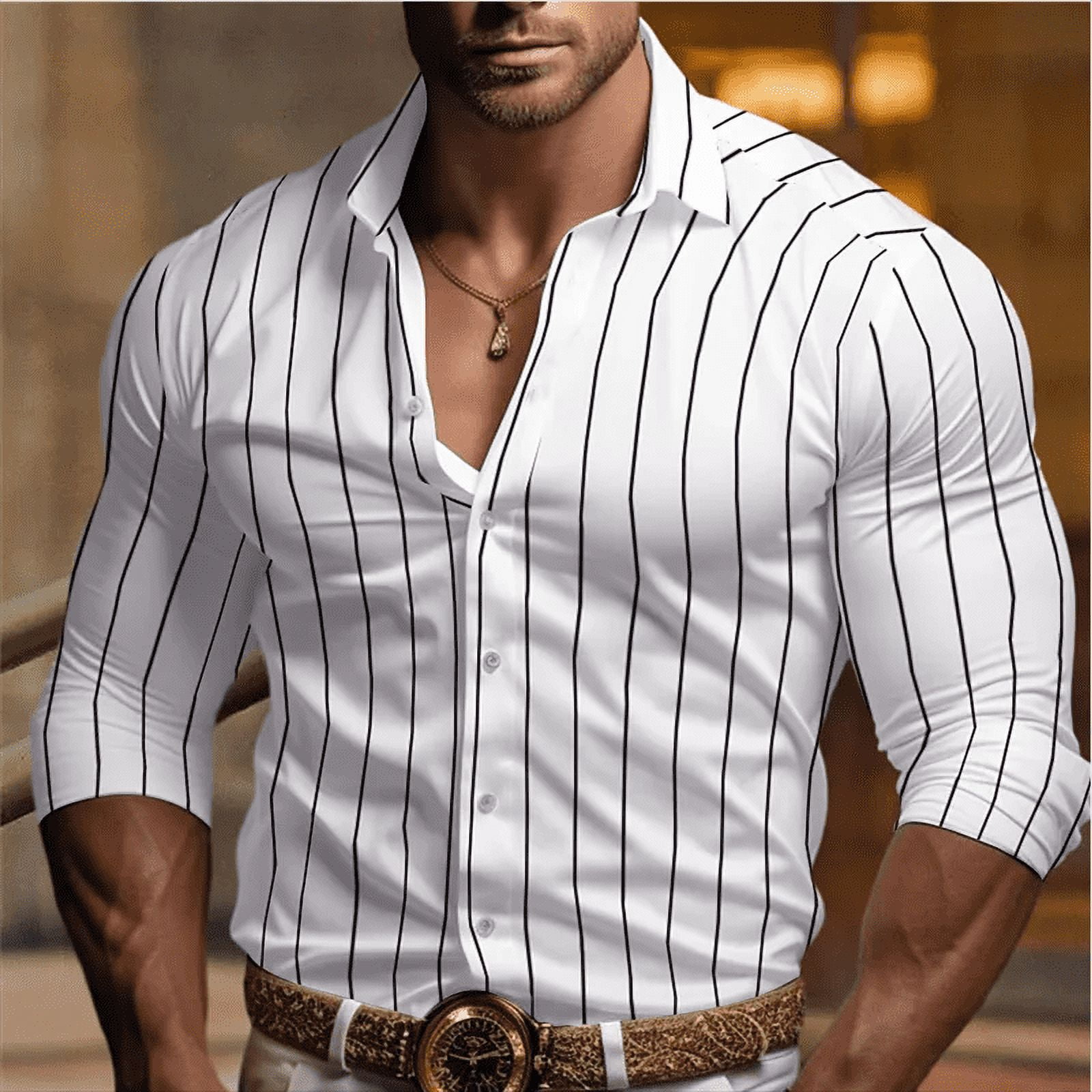 Striped men's resort Hawaiian print shirt street resort beach spring ...