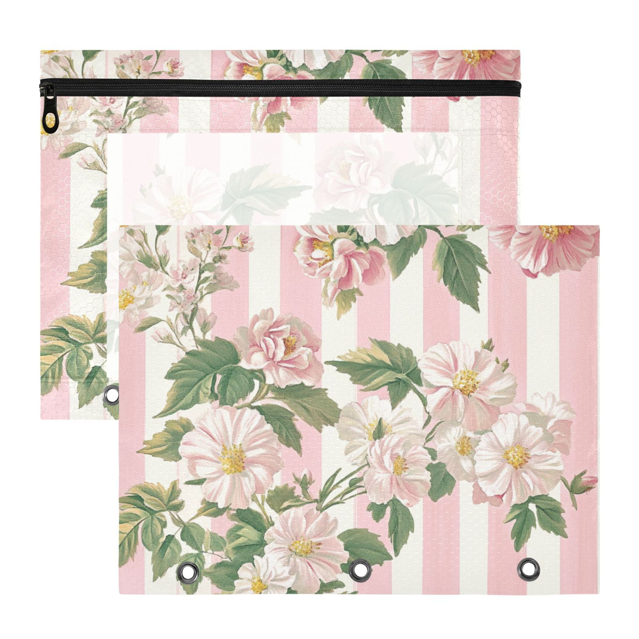 Stripes Background Bunches Of Flowers Leaves 3-Ring Binder Pouches A4 ...