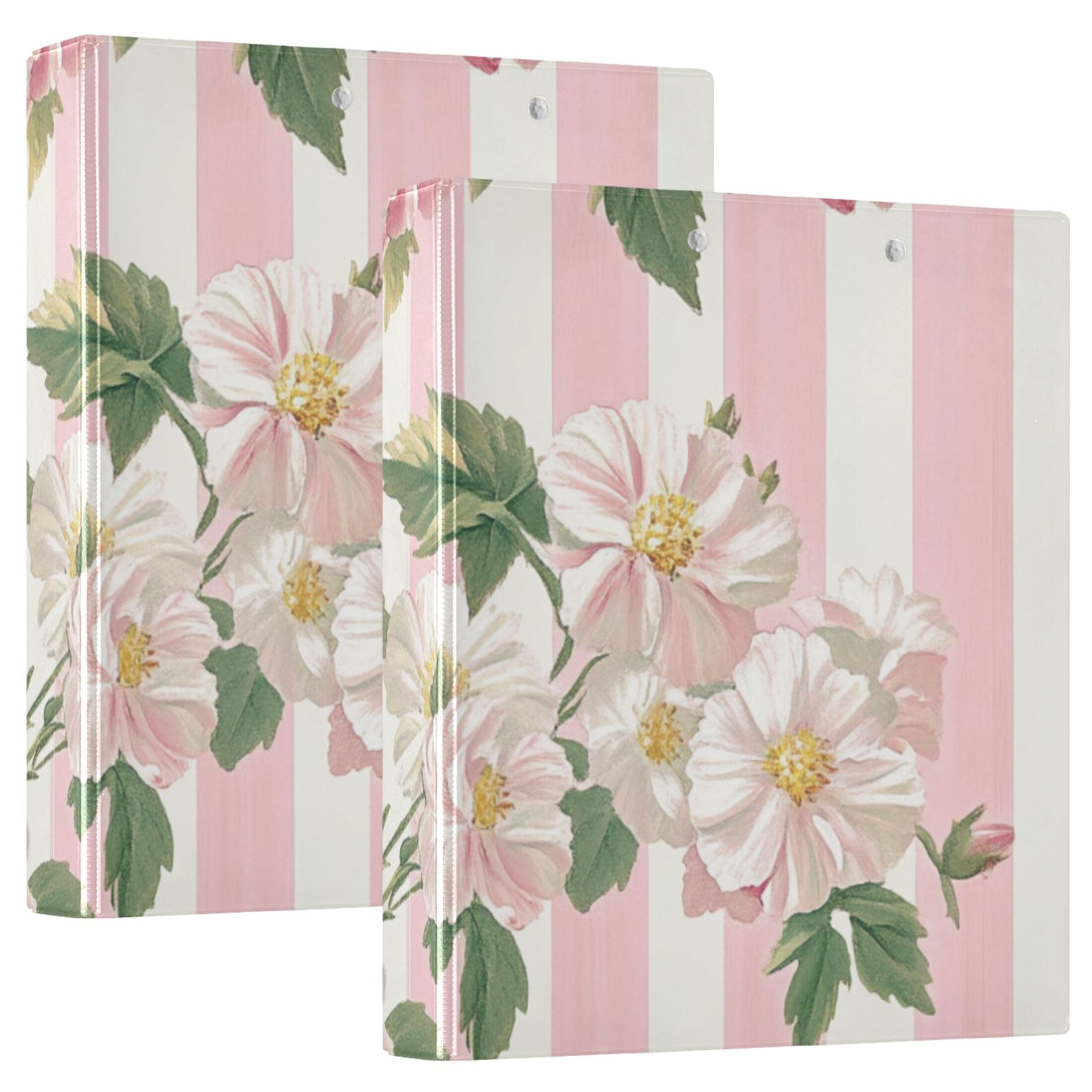Stripes Background Bunches Of Flowers Leaves Round Ring Binder 3 Rings ...