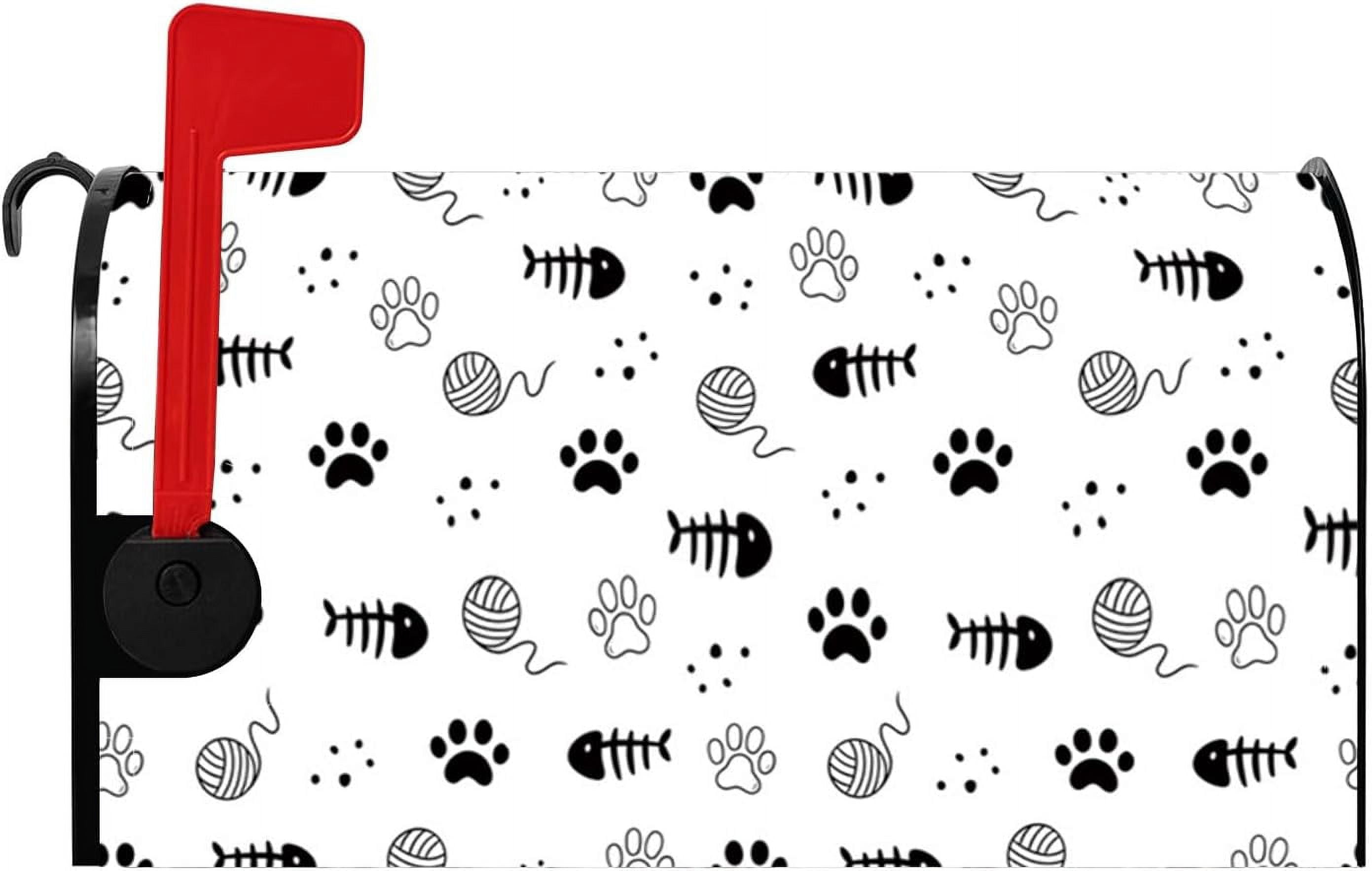 Stripes Cat Mailbox Covers Black and White Fish Footprint Ball of Yarn ...