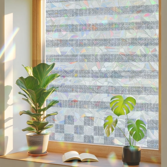 Stripes Checkerboard Window Privacy Film, Minimalist Modern Gray ...