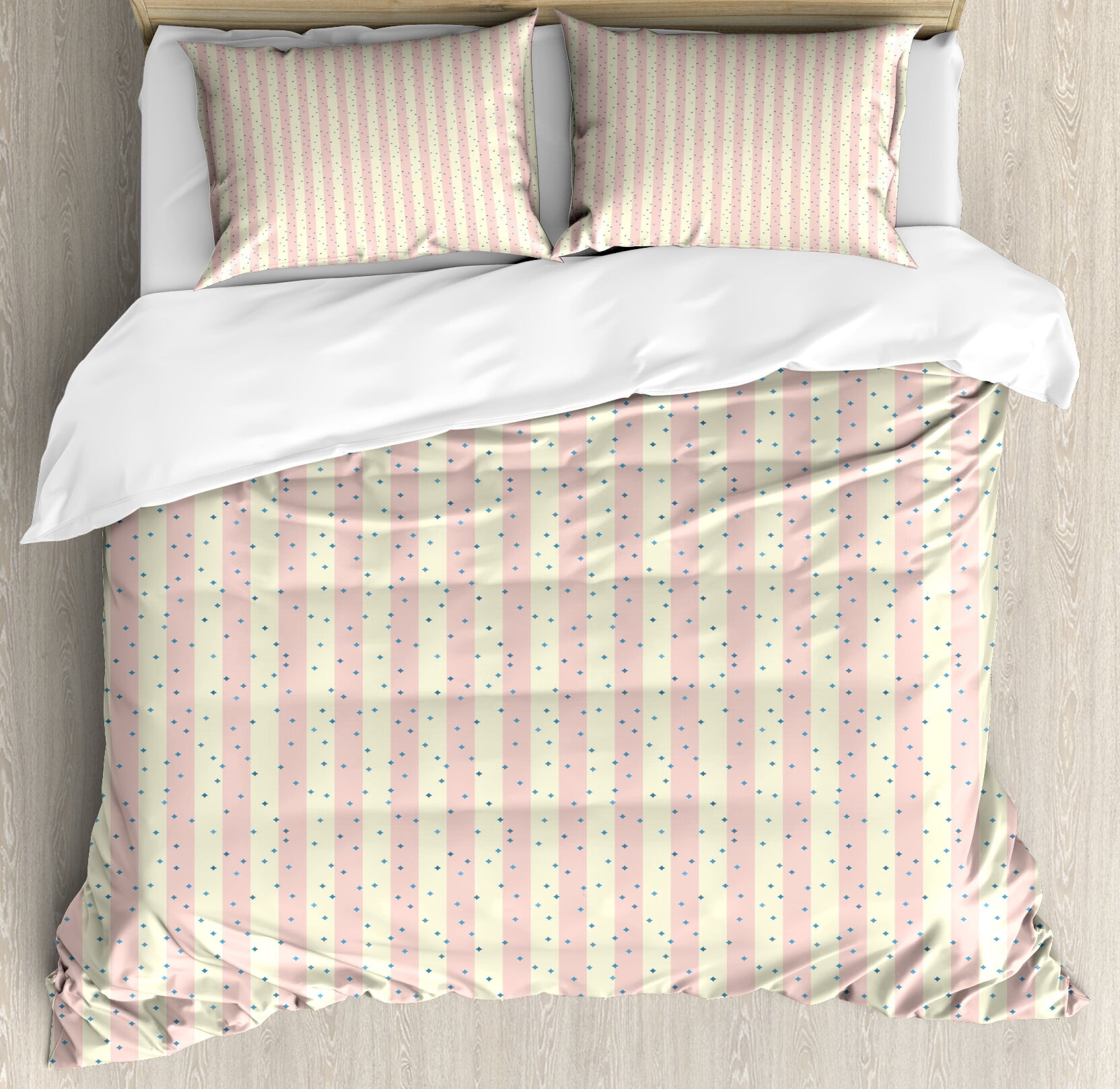Stripes Duvet Cover Set, Rhythmic Print of Pastel Colored Thick Lines ...