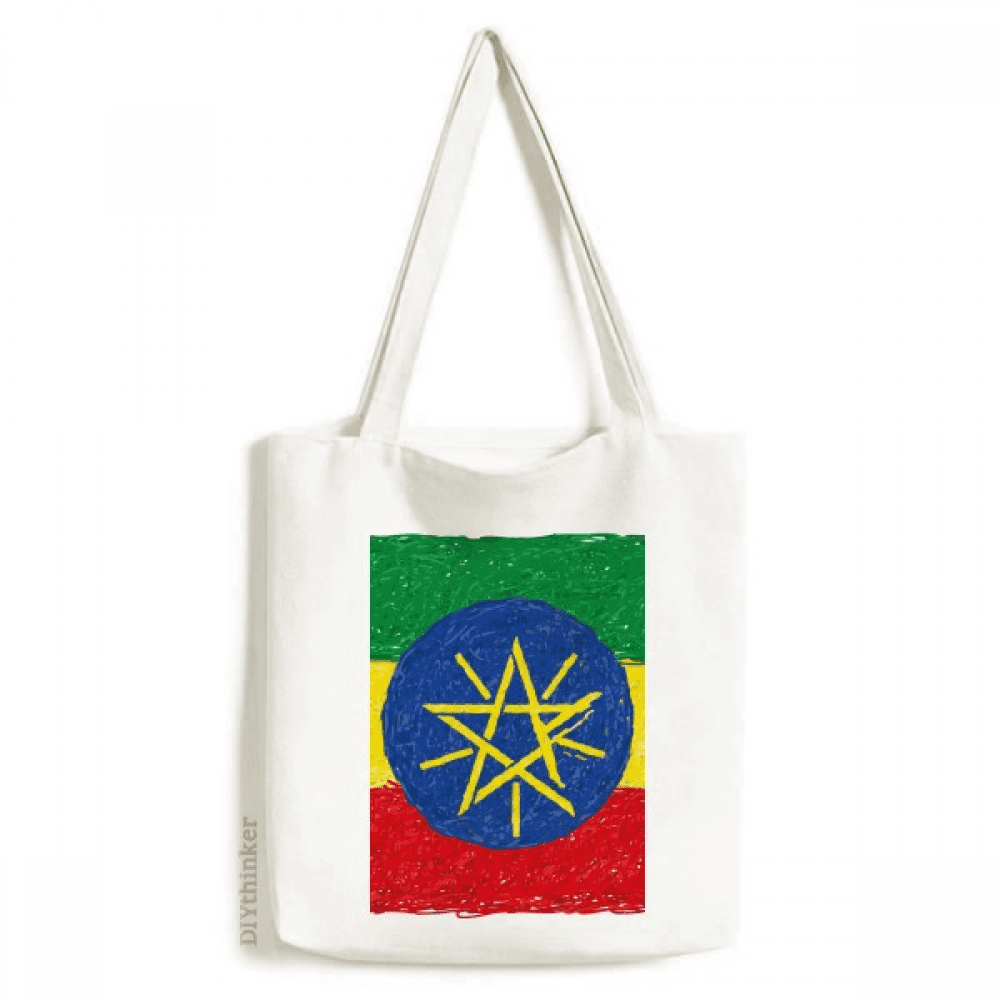 Stripes Ethiopia Flag Crayon Drawing Tote Canvas Bag Shopping Satchel ...