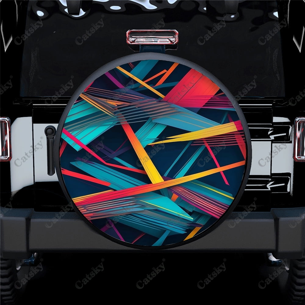 Stripes Geometric Shapes Polyester Universal Spare Wheel Tire Cover ...
