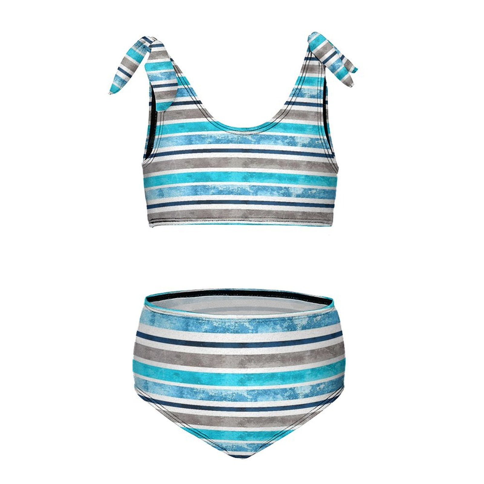 Stripes Grey Gradient Abstract Geometric Girl's 2 Piece Bikini Set Beach Sport Swimsuit Swimwear ...