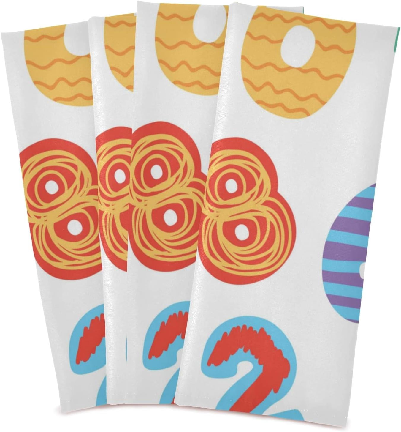 Stripes Numbers Cartoons Dish Towels Set of 4, Cute Washable Tea Towels ...
