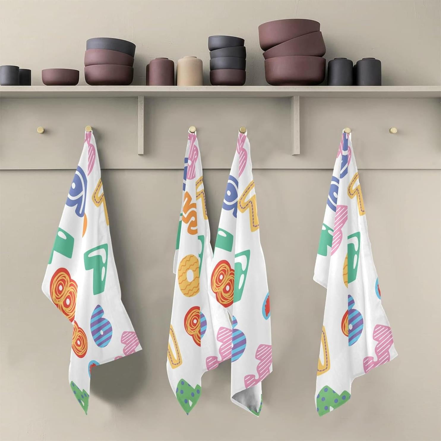Stripes Numbers Cartoons Dish Towels Set of 6, Cute Washable Tea Towels ...