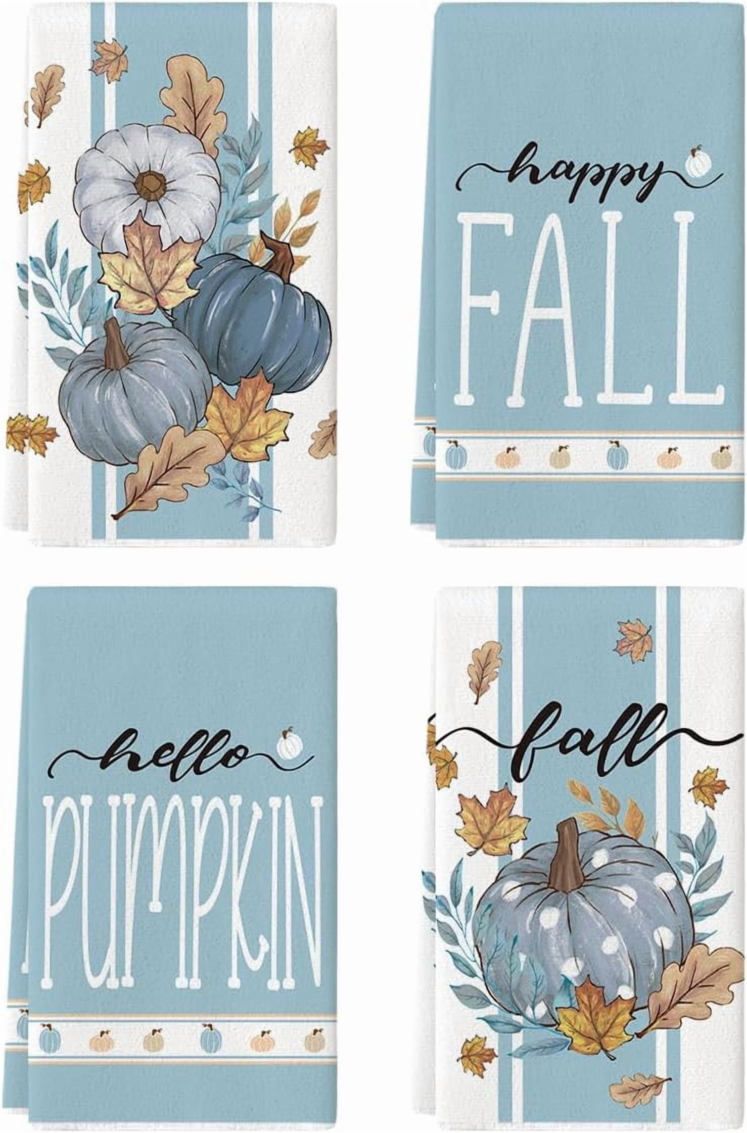 Stripes Polka Dot Pumpkin Fall Kitchen Towels Dish Towels, 18x26 Inch ...