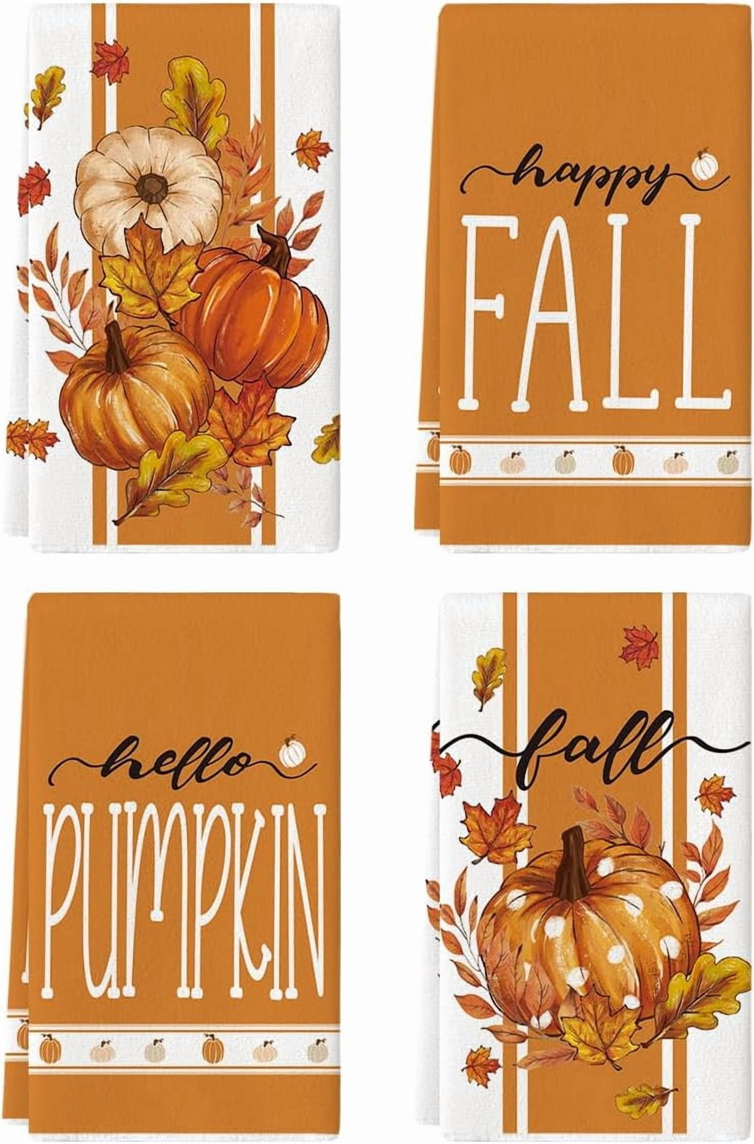 Stripes Polka Dot Pumpkin Fall Kitchen Towels Dish Towels, 18x26 Inch ...