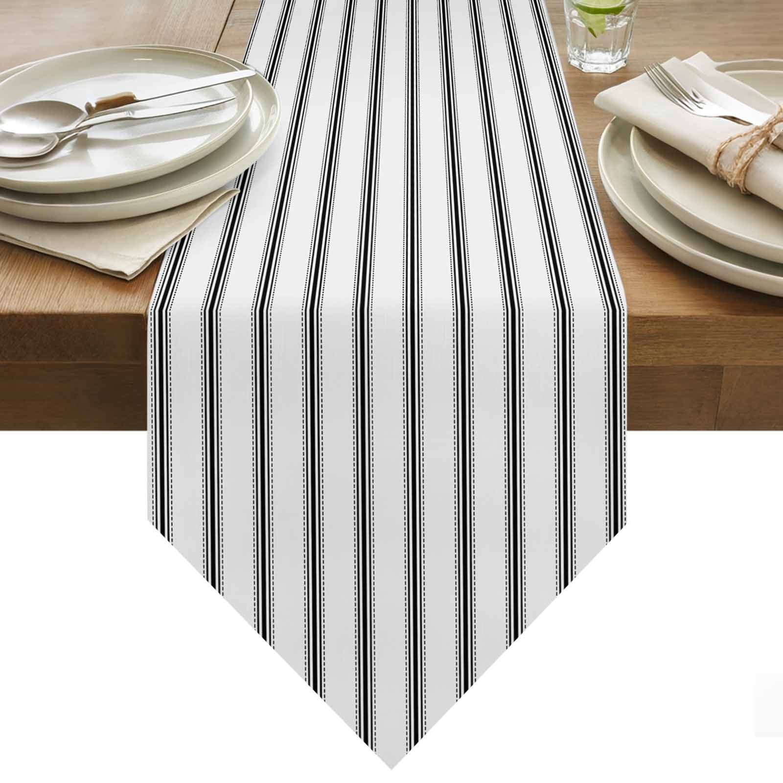 Stripes Table Runner 60 Inches Long Modern Art Black Beige Table ...