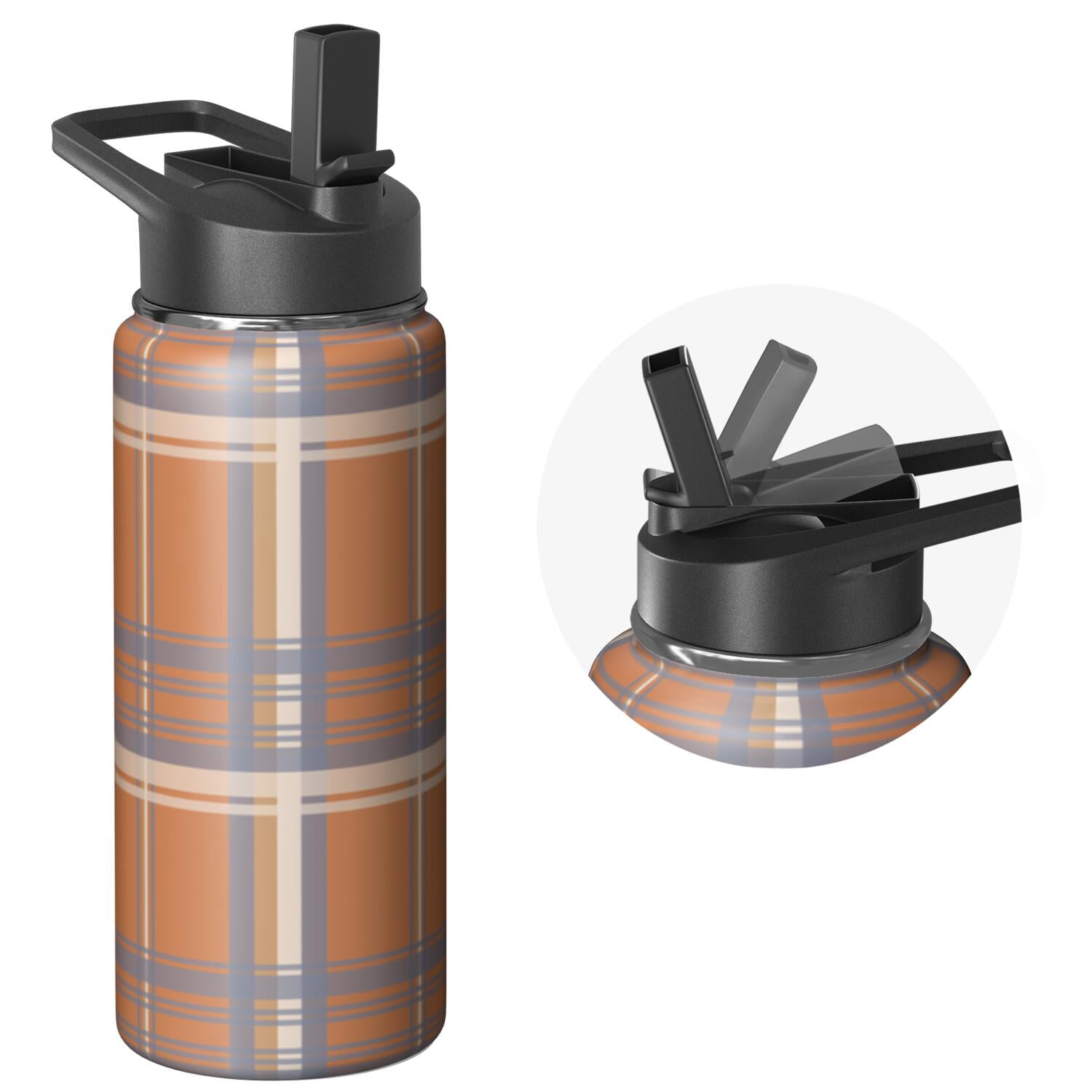 Stripes Themed Water Bottle with Straw 18oz Triple Insulated Stainless ...