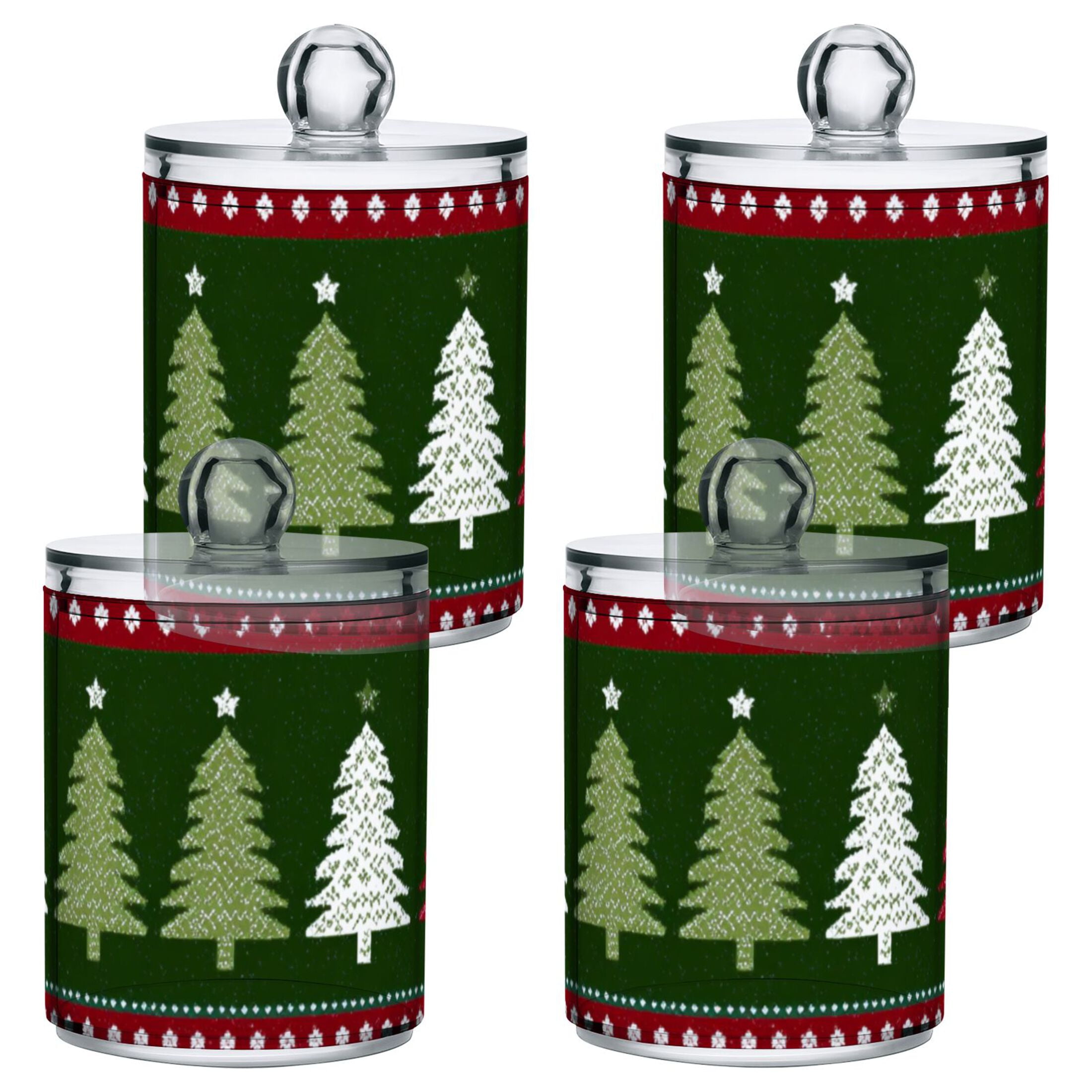 Stripes Trees Christmas Theme Pattern Translucent Plastic Cans Storage ...
