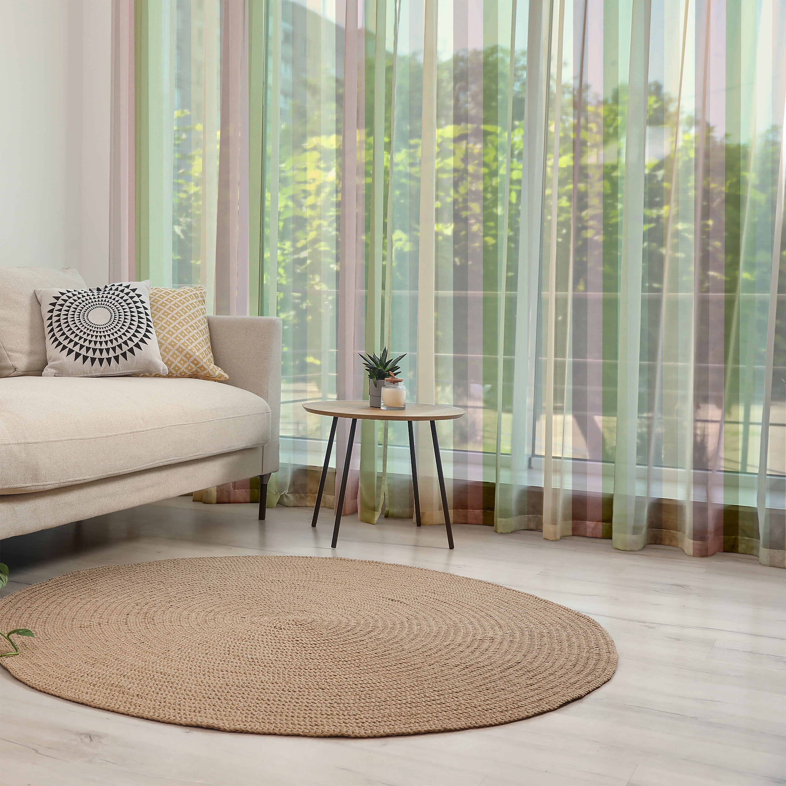 Stripes Tulle Curtains with Rod Pocket, Colorful Pattern with Pastel ...