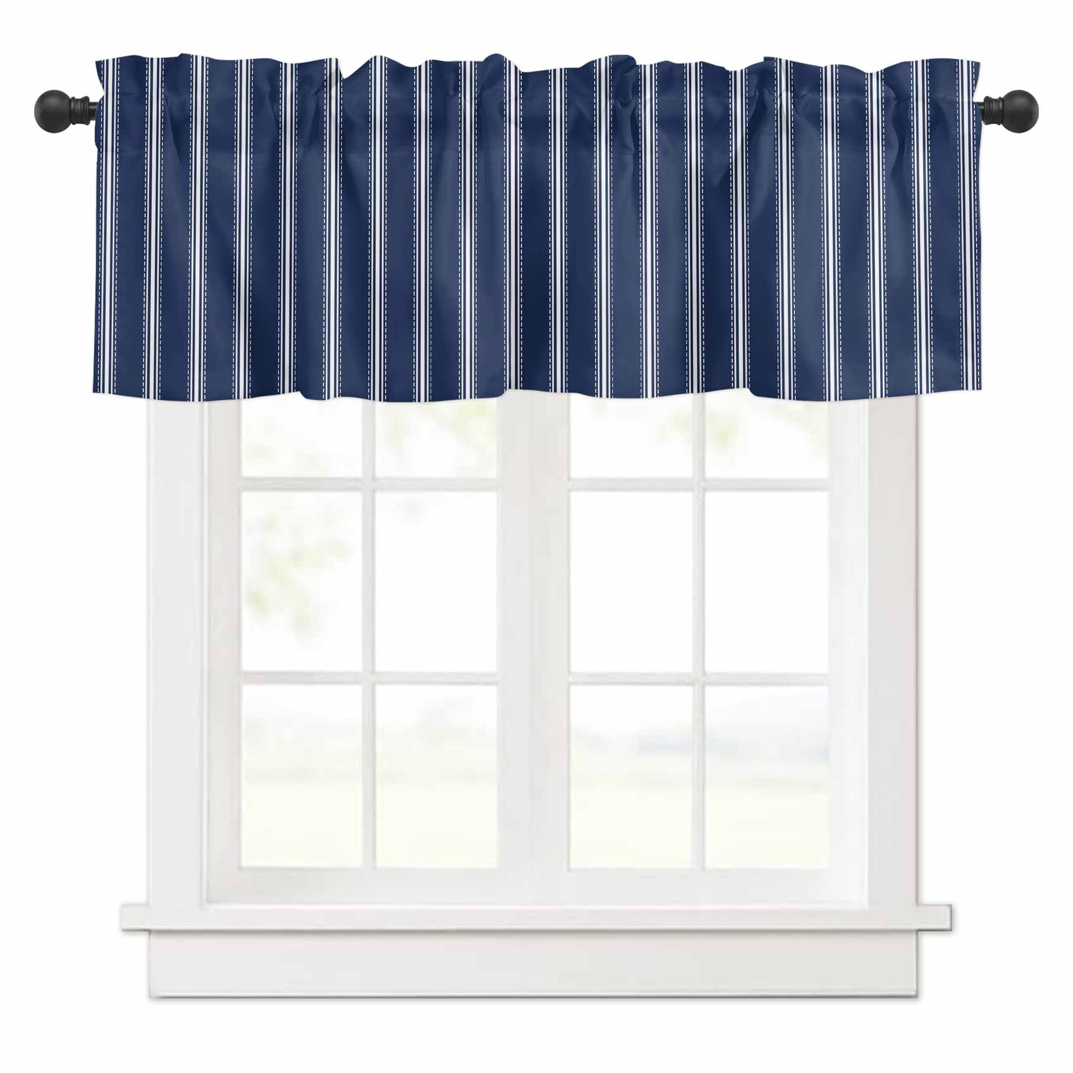 Stripes Valances for Windows Modern Art Navy Blue Background Rod Pocket ...