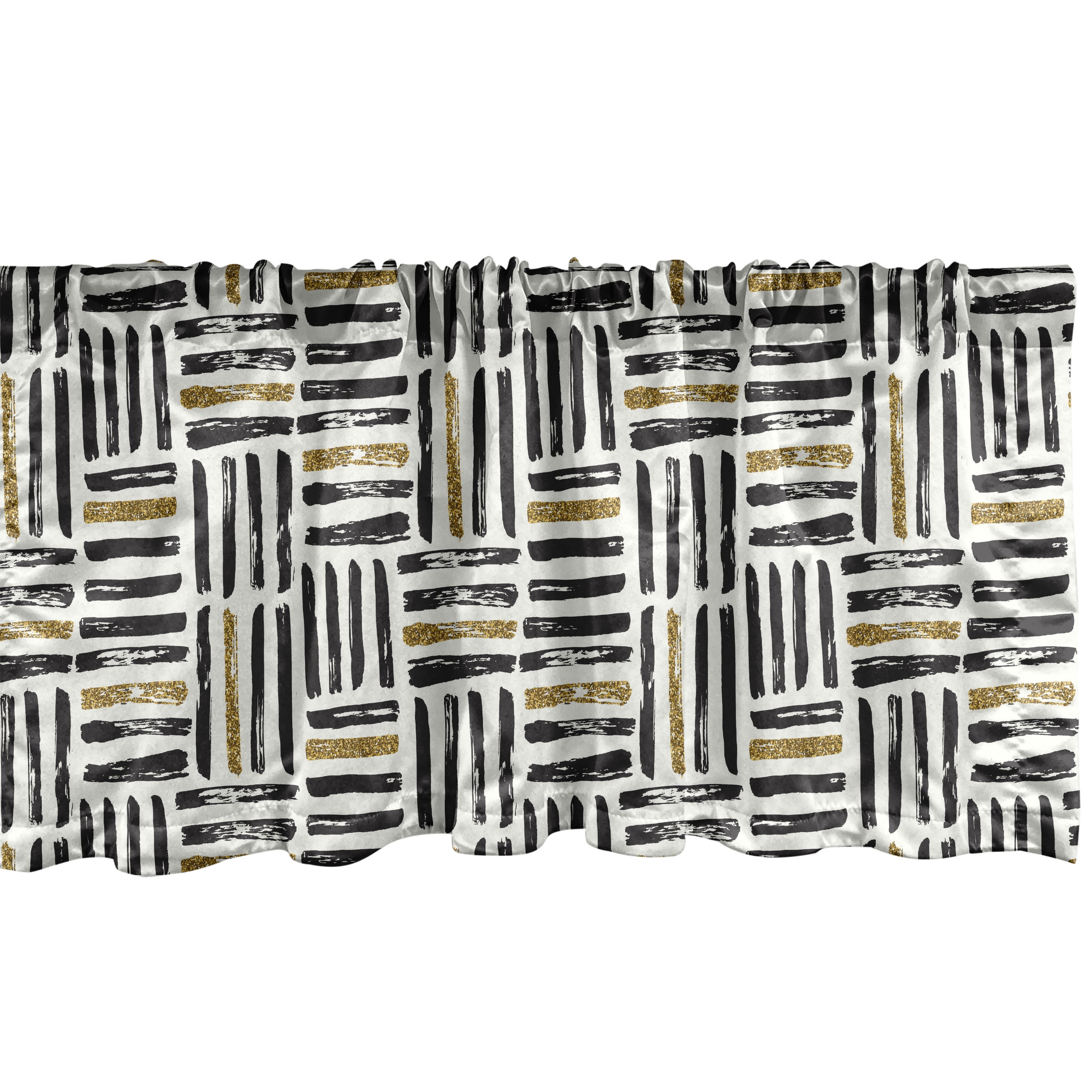 Stripes Window Valance, Brushstroke Black and Golden Yellow Tone Strips ...