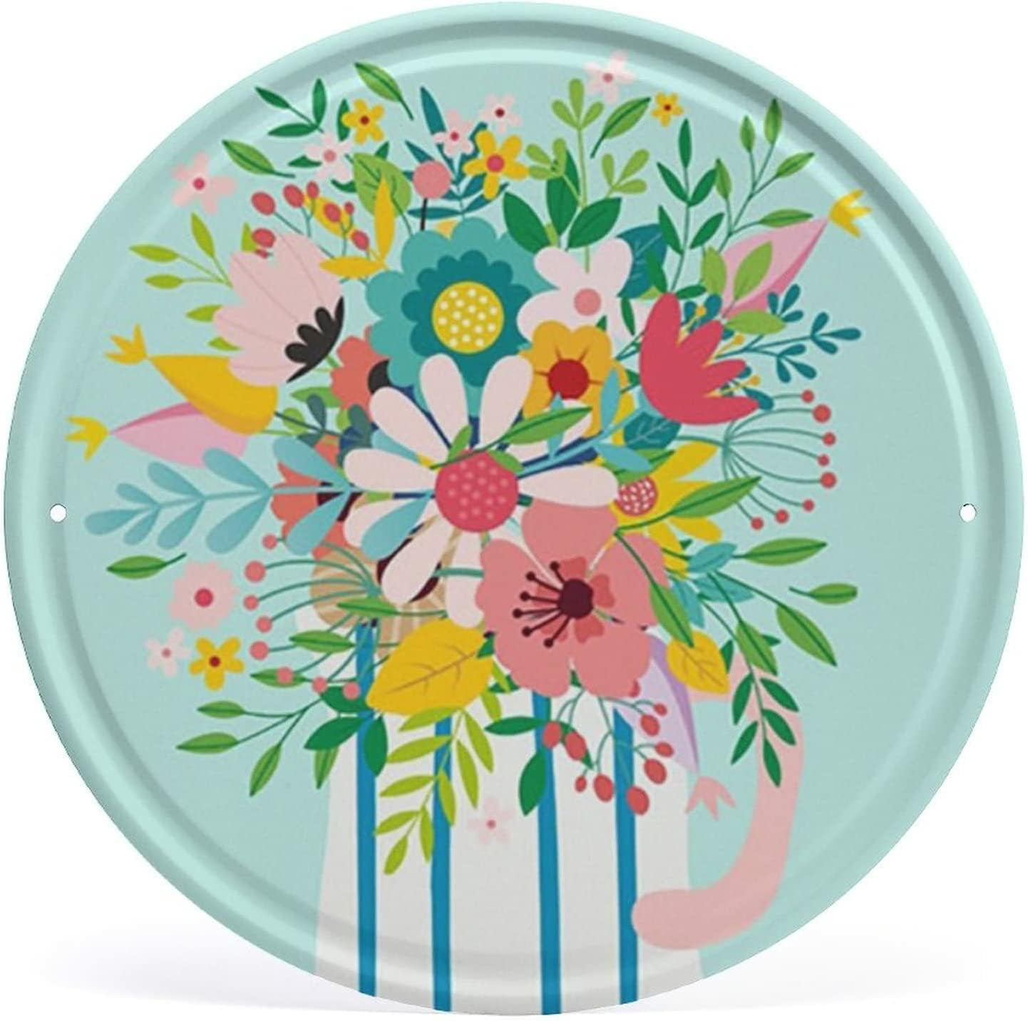 Stripey Jug of Flowers Vintage Style Round Tin Signs Wreath Welcome ...