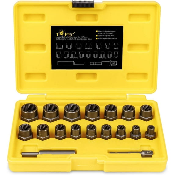Stripped Bolt Extractor Kit, 18-Piece Bolt Extractor Socket Set, 3/8 ...
